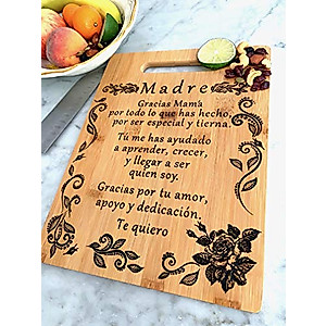 Gift for mom Spanish-Regalo para el poema de mamá-Tabla de cortar de bambú grabada única-Madre poema (22x30cm)