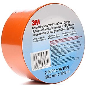 3M Vinyl Tape 764, General Purpose, 2 in x 36 yd, Orange, 1 Roll, Light Traffic Floor Marking, Social Distancing, Color Coding, Safety, Bundling