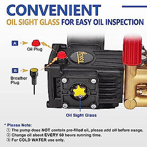 TOOLCY Pressure Washer Pump 3600-4000 PSI Max 4.4 GPM, 1 inch Shaft Horizontal Triplex Plunger Power Washer Pump Replacement, Direct Drive Pressure Pump with Unloader, 5 Nozzle Tips, M22-14mm Adapter