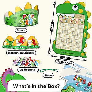 Potty Training Chart for Toddlers Boys & Girls - A Dinosaur Potty Chart with 35 Reusable Magnetic Dinosaur & Star Stickers for Kids Potty Training Reward, 3 Instruction Steps & Crown (Dinosaurs Theme)