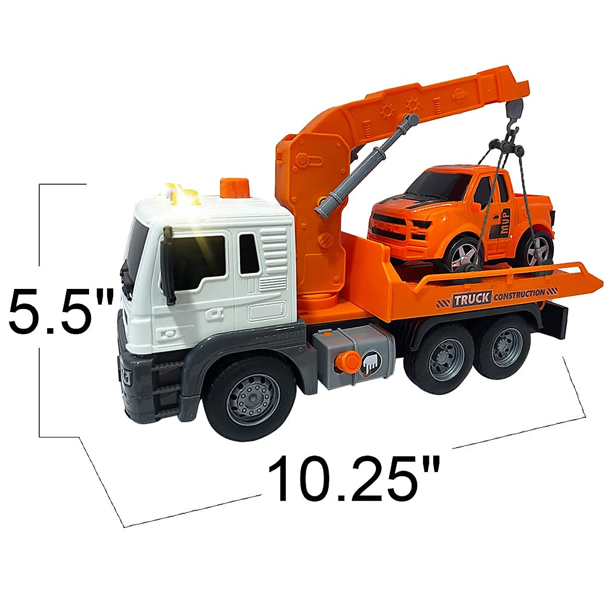 ArtCreativity Light Up Tow Truck Toy, Scale Model Tow Truck with Movable Flat Bed, Lights, Sound, and Small Car Toy for Kids, Interactive Tow Truck Toys for Boys and Girls, for Ages 3 and Up