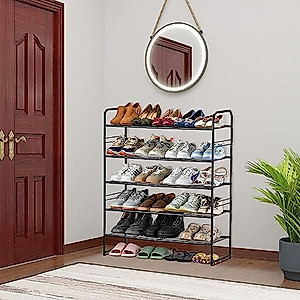 SUFAUY 5-Tier Shoe Rack, Stackable Shoe Shelf Storage Organizer for Entryway Closet, Extra Large Capacity, Wire Grid, Black