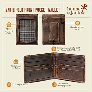House of Jack Co. IVOR Bifold Wallet With Money Clip | Front Pocket Wallets for Men | Super Strong Magnet | Slim Card Holder (brown)