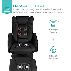 Best Choice Products Faux Leather Electric Massage Recliner w/Stool Footrest Ottoman, Remote Control, 5 Heat & Massage Modes, Side Pockets - Black