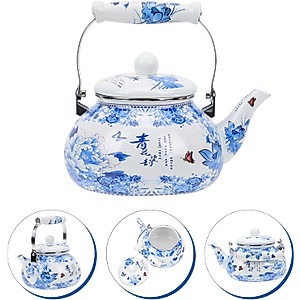 Enameled Teakettle, stove top kettle,Retro Decor Enameled Teakettle,Colorful Hot Water Tea Kettle,Ceramic Teapot Ceramic Enamel Teapot Tea Kettle Blue and White Porcelain Large Enameled Teakettle for