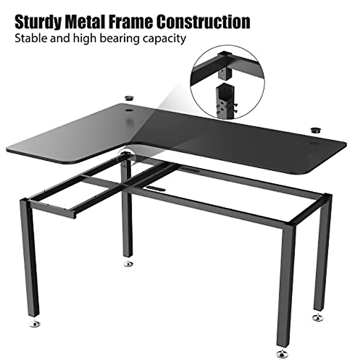 It's_Organized L Shaped Computer Desk, 60 Inch Corner Gaming Desk, Study Writing Desk, Modern Gaming Table Workstation with Large Mouse Pad, Sturdy Metal Frame, Easy to Assemble, Left Side Black
