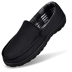 MIXIN Slippers for Men House Shoes Moccasin with Comfortable Memory Foam Indoor Outdoor Shoes Black 10.5