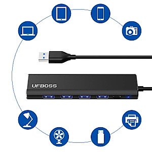 UFBOSS 5-Ports Ultra Slim Aluminum USB 3.0 Hub, 4 Portt 5Gbps USB3.0 with One USB-C Charging Port USB Splitter - Compatible with Laptop, iMac Surface Pro, XPS, PC, Flash Drive, Mobile HDD