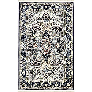 Unique Loom Narenj Collection Classic Traditional Medallion Textured Design Area Rug, 5 x 8 ft, Navy Blue/Tan