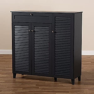 Baxton Studio Coolidge Wood 11-Shelf and Drawer Shoe Cabinet in Dark Gray