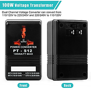 Voltage Converter 110V to 220V Step-Up & Step-Down Power Two-Way Conversion Voltage Converter Transformer for Travel, RV, and Camping(Black, 100W)