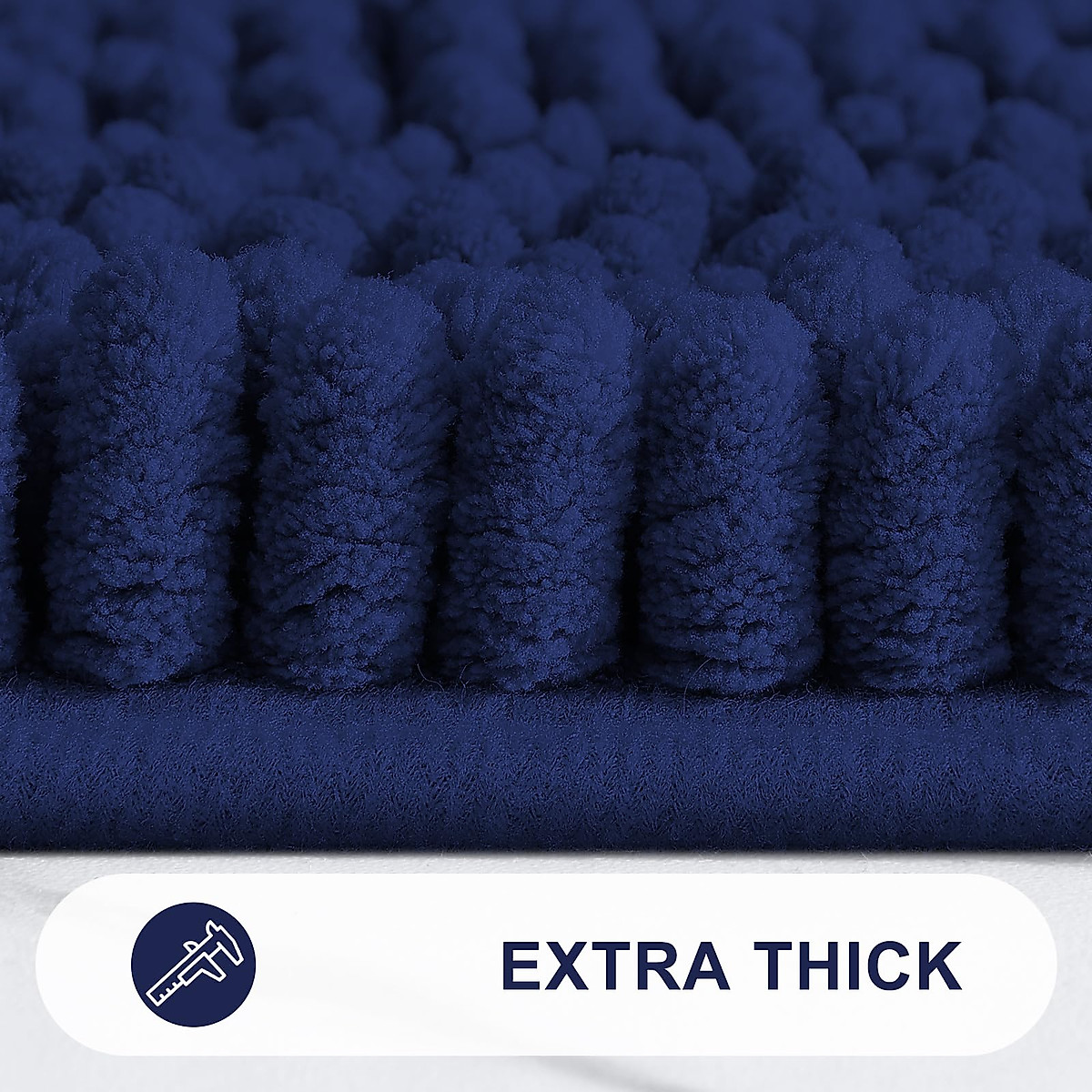 Grandaily Chenille Striped Bathroom Rugs 30x20, Extra Thick and Absorbent Bath Rugs, Non-Slip Soft Plush Shaggy Bath Carpet, Machine Wash Dry, Bath Mats for Bathroom, Navy
