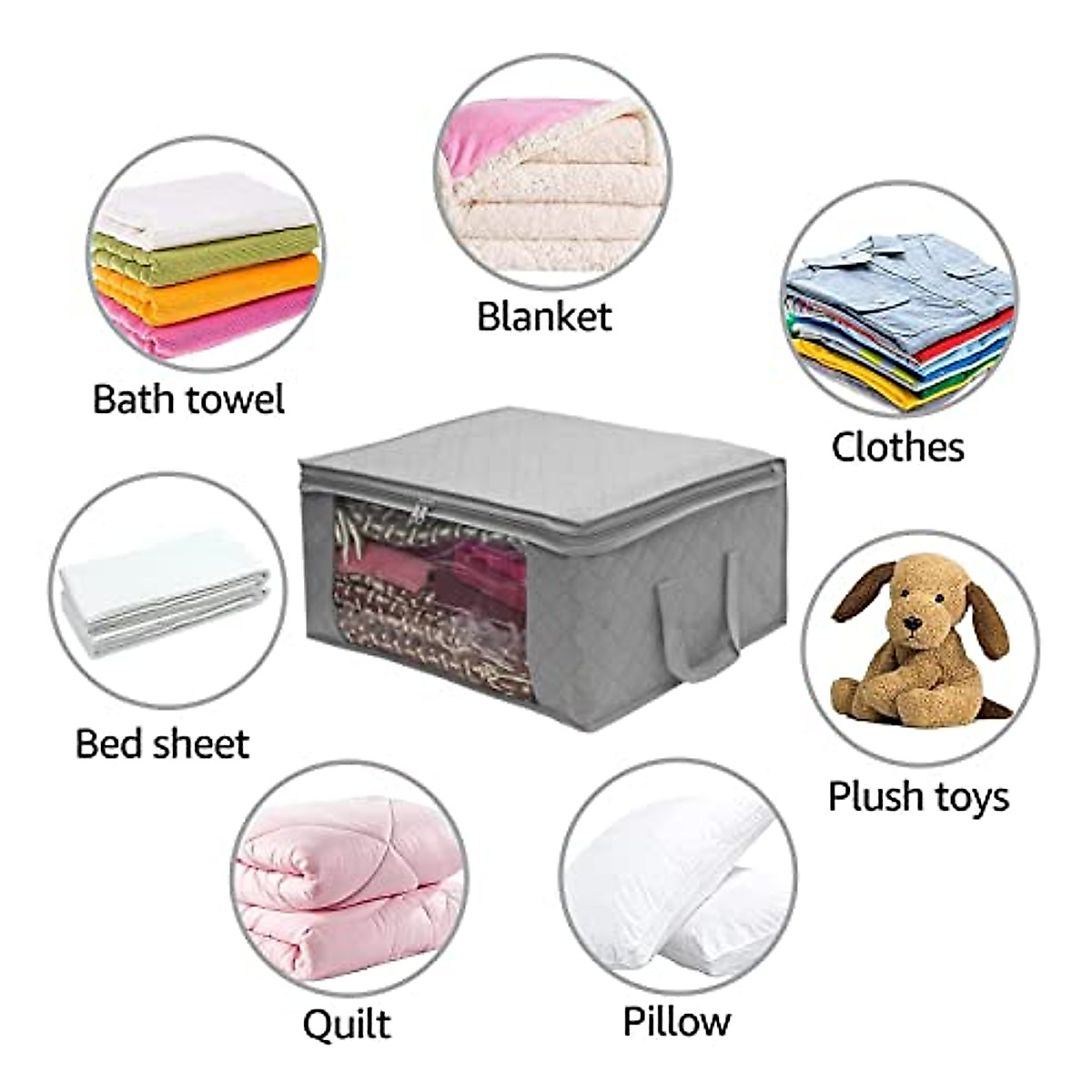 Foldable Storage Bag, Set of 2 Large Foldable Clothes Organizer 49 X 36 X 20 CM, Clear Window and Carry Handles, Great for Comforters,Blankets,Pillow,Bedding,with Sturdy Zipper,Clear Window (Grey)