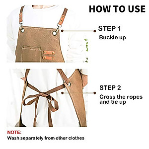 ZOMAO Chef Apron, Cotton Canvas Cross Back Apron with Pockets for Women and Men,Adjustable Strap and Large Pockets Apron,Kitchen Cooking Baking Bib Apron