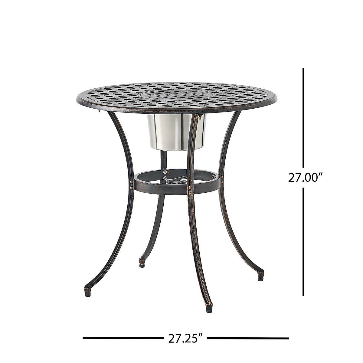 Christopher Knight Home Angeles Outdoor Cast Aluminum Bistro Furniture Set with Ice Bucket, 3-Pcs Set, Copper