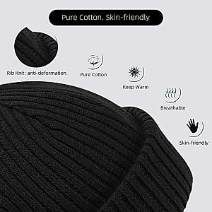 zowya Fisherman Beanie or Regular Cuff Knit Beanie for Men & Women Warm 2 in 1 Rib Watch Cap Gift Skull Cap Winter Ski Hat for Daily, 1 Hat 2 Style (Black)