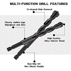 【 New 】6pcs Black Masonry Drill Bits Set, Mgtgbao Ceramic Tile Drill Bits Carbide Tip for Glass, Brick, Tile, Concrete, Plastic and Wood with size 6mm(1/4”), 8mm (5/16”), 10mm (3/8”), 12mm (1/2”).