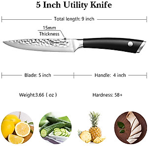 PAUDIN Utility Knife Kitchen, Sharp Chef Knife 5 Inch Small, Paring Knife, High Carbon Stainless Steel Kitchen Utility Knife with ABS Handle, Small Kitchen Knife for Home and Restaurant