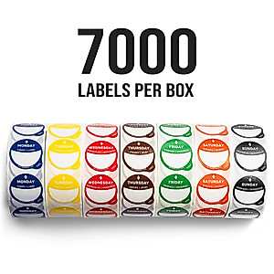 Day Dots Food Labels | 1" Date Dot Stickers for Food Containers, 7000 Labels with Dispenser Box