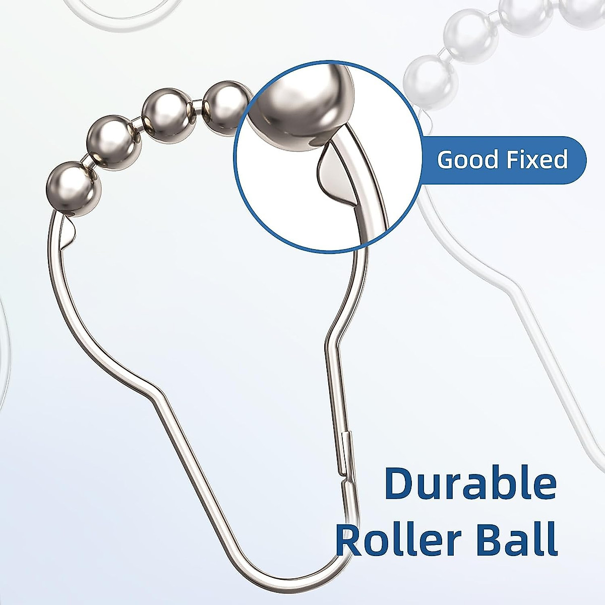 Fotoumgl Shower Curtain Rings, Rust Proof Metal Smooth Glide Shower Curtain Hooks, Stainless Steel Nickel Chrome Plating Curtain Rings for Bathroom Shower Curtain Rods- Set of 12