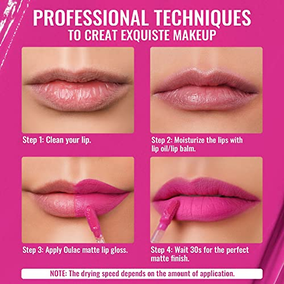 Oulac Matte Barbie Pink Lipstick for Women, Liquid Long Lasting Lip Stick Waterproof, Smudge-Proof, Creamy High Pigmented Formula with Rose Oil, Vegan & Cruelty-Free,Pink M06