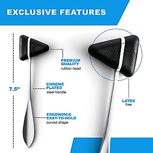 Primacare DH-3692-10 Pack of 10 Taylor Neuro Hammers with Stealth Black Heads, Stainless Steel Percussion Reflex Hammers, Doctor and Surgical Tools, Medical Supplies for Surgeons and Nurses, 7.5"