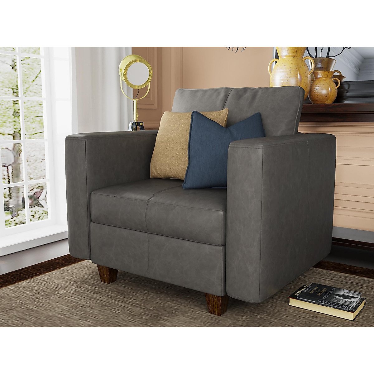 EASE MOOSE Modular Sectional Accent Chair with Storage Seat, Faux Leather Armchair Modern Single Sofa Club Chair for Living Room