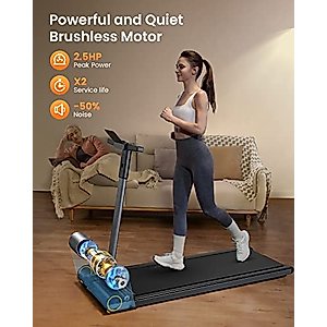 UREVO Under Desk Treadmill, Foldable Treadmill with APP, Folding Treadmill with Touch Screen, 2.5HP Walking Treadmill Under Desk, Walking pad Treadmill for Office with Handrail Black