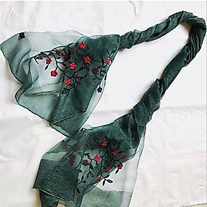 Alysee Women Soft Warm Silk&Wool Mixed Embroidered Scarf Shawl Headwrap Cyan