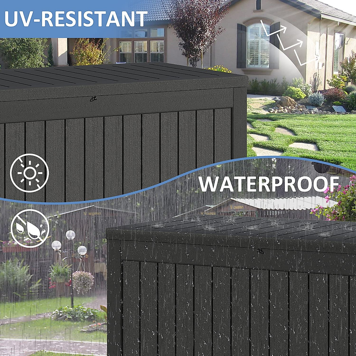 Flamaker 230 Gallon XXL Resin Deck Box Outdoor Waterproof Storage Box Loackable Bench for Patio Furniture Cushions, Toys and Garden Tools (Black)