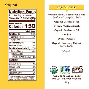 Simple Mills Organic Seed Crackers, Original - Gluten Free, Vegan, Healthy Snacks, Paleo Friendly, 4.25 Ounce (Pack of 1)