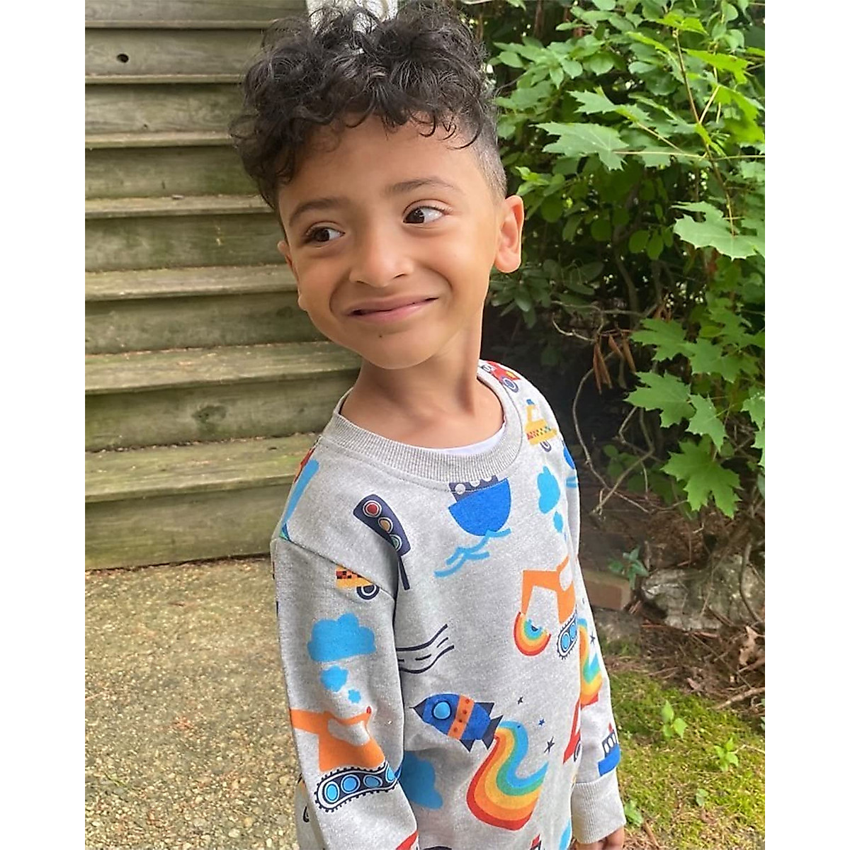 Funnymore Baby Boy's Crewneck Sweatshirt Clothes,Long Sleeve Shirt Top Outfits Grey Excavator 2t