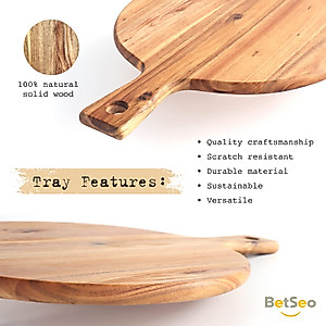 PREMIUM ACACIA Wood Cutting Board with Handle (10"x16") Rectangular Acacia Wooden Kitchen Chopping Boards for Meat, Cheese, Bread, Vegetables & Fruits. (1Pcs-Round Cutting Board)