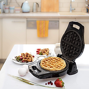 Moss & Stone Belgian Waffle Maker, Electric Waffle Machine, Flips & Non-Stick Grids,Temperature Control, Round Waffle (Black)