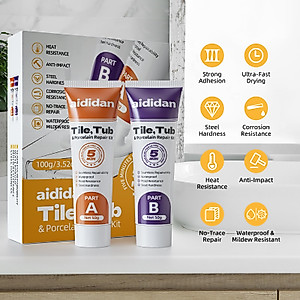 Ultra-Fast Drying Porcelain Repair Kit, Tile and Tub Repair Kit - Repair Chips & Cracks | Extra Strong Adhesive | Bathtub Repair Kit for Ceramic Sink, Shower, Acrylic, Fiberglass and Enamel (White)