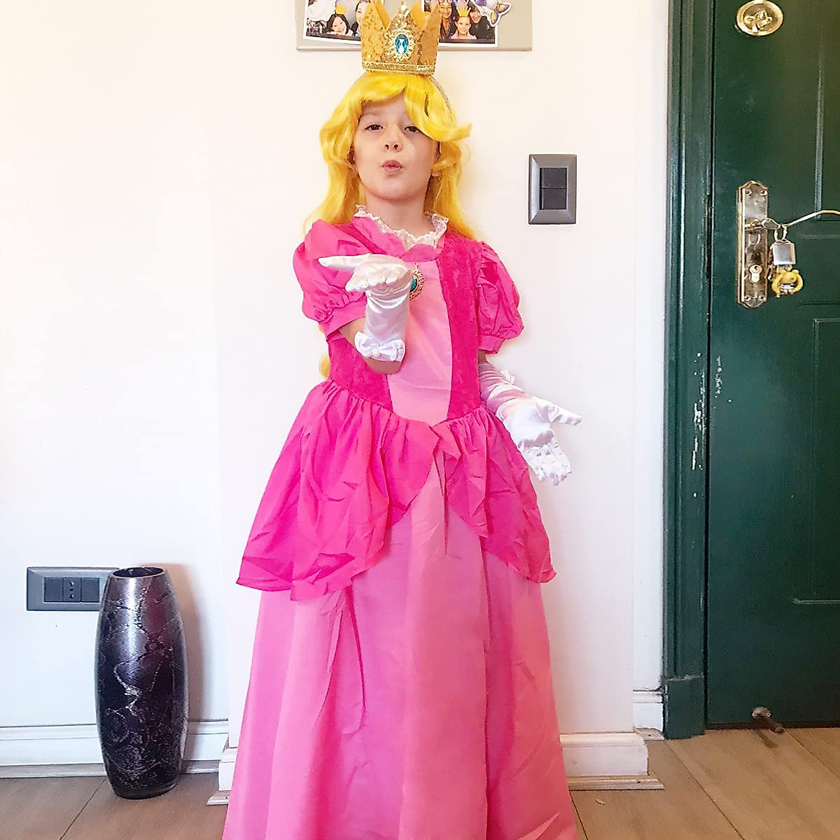 Zalongye Princess Peach Costume Dress for Girls cosplay Halloween Party Dress Up princess peach Dress（110）