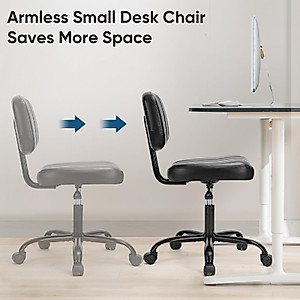 DUMOS Armless Home Office Chair Ergonomic Desk with Comfy Low Back Lumbar Support, Height Adjustable PU Leather Computer Task with 360° Swivel Wheels, for Small Space, Kids and Adults, Black