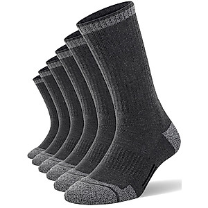 FITRELL 6 Pack Men's Athletic Crew Socks Cushioned Work Boot Socks, Grey, X-Large, Shoe Size 12-15