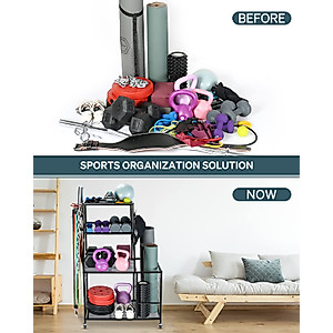 Weight Rack For Dumbbells Storage - Home Gym Storage Yoga Mat Storage Rack Workout Equipment Storage Rack for Kettlebells, Multifunction Exercise Equipment Gym Rack Organizer with Wheels and Hooks