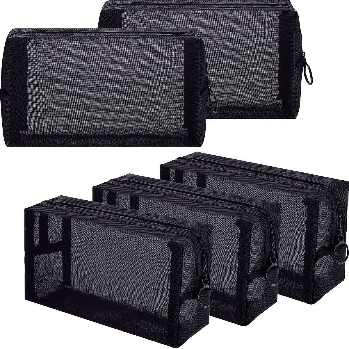 Sadnyy 5 Pieces Mesh Makeup Bag Portable Toiletry Bag Travel Mesh Cosmetic Bag Black Breathable Mesh for Accessories Organizer (7.1 x 4 x 2.4 Inch)