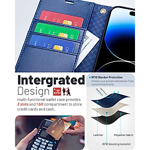 OCASE Compatible with iPhone 15 Pro Max Case Wallet Case, PU Leather Flip Folio Case with Card Holders RFID Blocking Kickstand Shockproof Phone Cover 6.1 Inch 2023, Blue