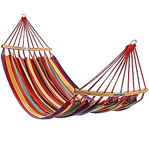 HBlife Hammock, Red 2 Person Cotton Canvas Portable Hammock, Sturdy and Comfortable Double Hammock for Tree, Camping, Backyard and Beach, Carrying Bag Included