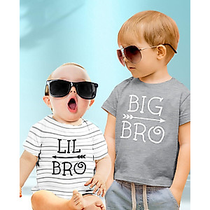 Big Bro Lil Bro Matching Outfits Baby Announcement Sibling Brother Shirts Big bro Gray 2T / Lil bro Gray/White NB (0-3M)
