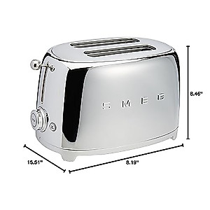 Smeg TSF01SSUS 50's Retro Style Aesthetic 2 Slice Toaster, Chrome