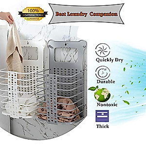 Large Laundry Basket Collapsible Hanging Laundry Basket with Handles Tall Plastic Dirty Laundry Basket Storage for Women Kid's Room Kitchen College Dorm - 2 Pack/White