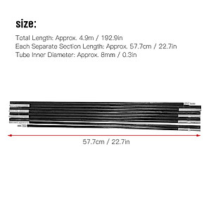 Tent Poles Replacement, Portable 4.9M Fiberglass Camping Tent Pole Outdoor 9 Segments Tent Support Poles Awning Frames Kit