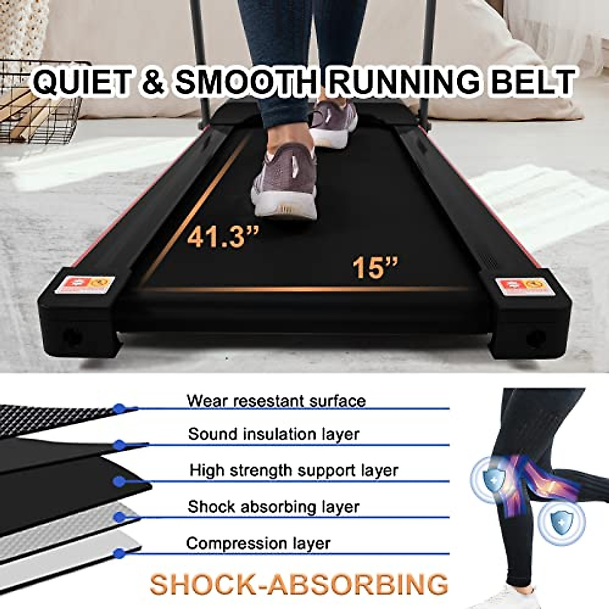 FYC Folding Treadmill for Home - Foldable Treadmill Slim Compact Running Machine Portable Electric Treadmill Workout Exercise for Small Apartment Home Gym Jogging Walking，Black