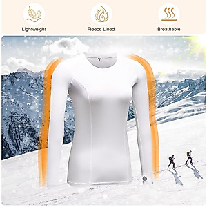 TERODACO Womens Thermal Shirts Fleece Lined Long Sleeve Quick Dry Shirt Ski Base Layer Yoga Shirts Athletic Workout Tops Compression Thumb Holes Shirt for Women 5021 White XL