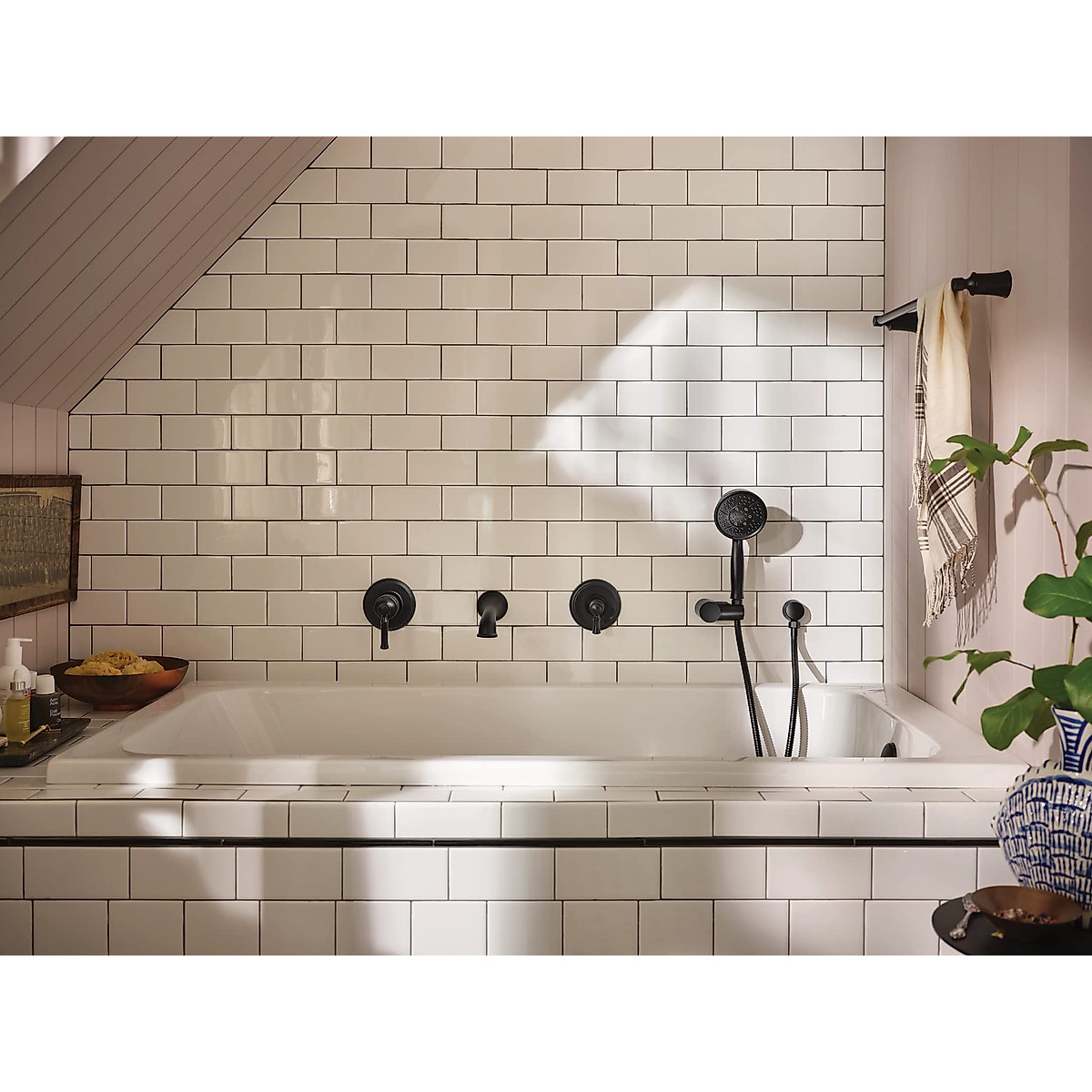 Moen WT681BL Dartmoor Single Handle Wall Mount Filler High Flow Tub Faucet with 10" Spout Reach, Matte Black