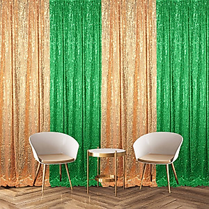 4 Panels Green Gold Sequin Backdrop Curtain 2 ft x 8 ft Glitter Background Sparkle Photography for Party Congrats Grad Graduation Party Decorations, Birthday, Wedding